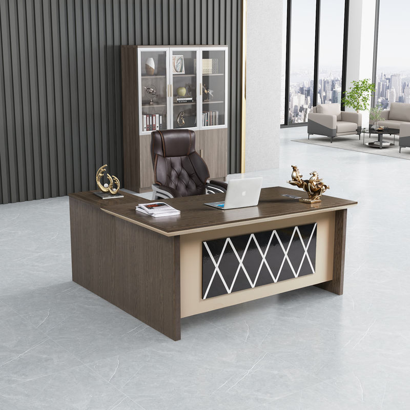 Retro Style Office Desk With Storage MDF Wood Material With Side ...