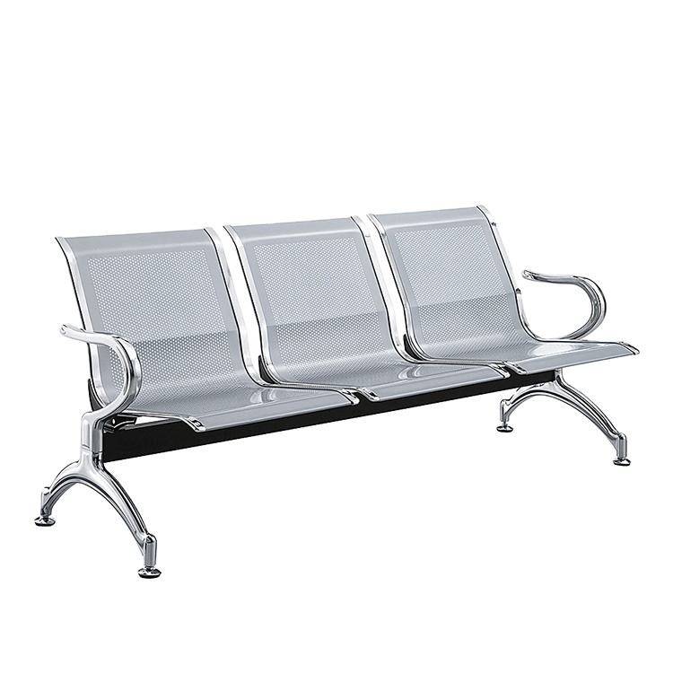 Silver Stainless Steel Waiting Bench 3 Seat For Airport Hospital Clinic
